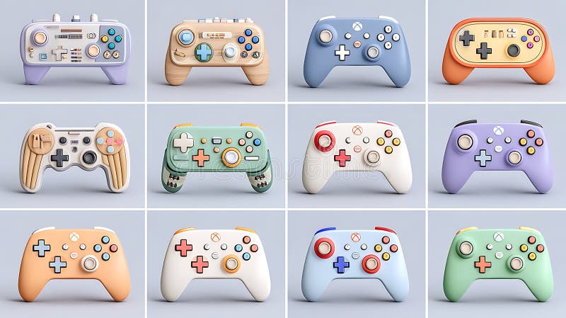 Collection of Pastel Pixel Art Game Controllers 3D Render Stock ...