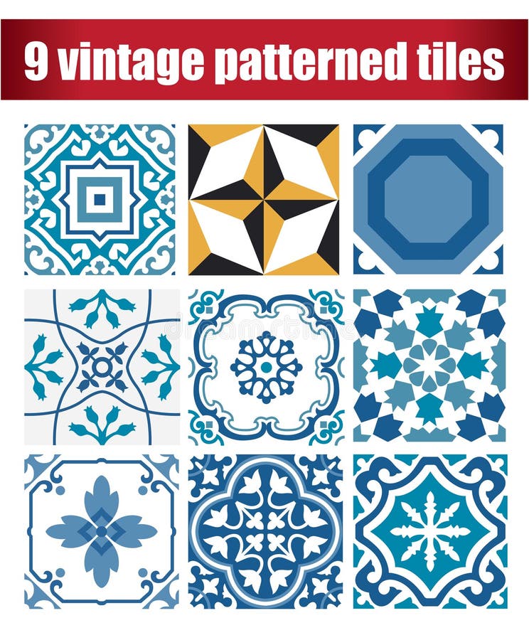 9 Collection Patterned Vintage Tile Stock Vector - Illustration of ...