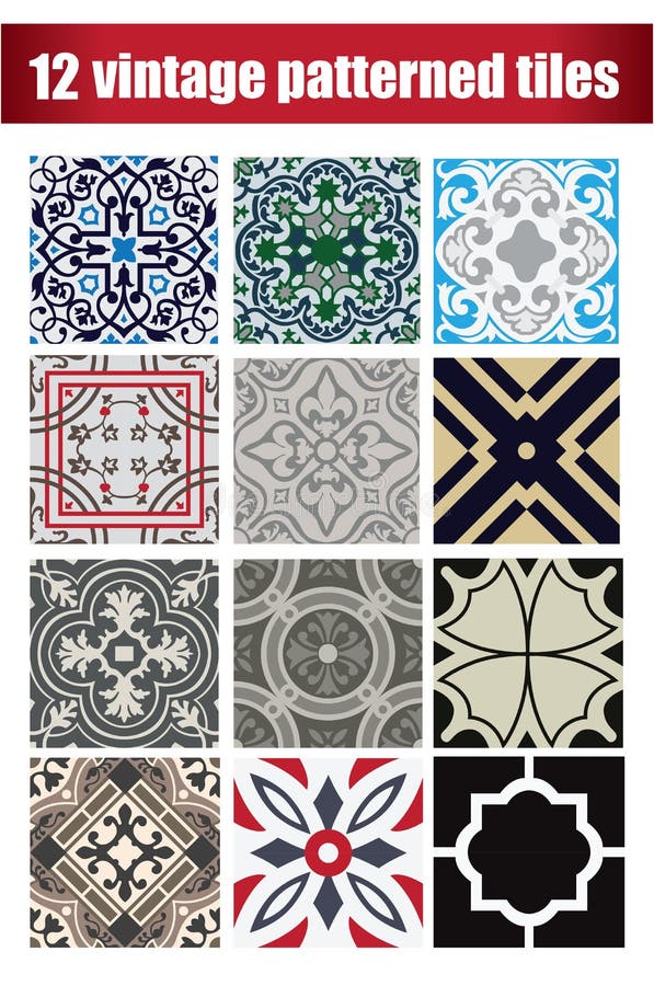 9 Collection Patterned Vintage Tiles Stock Vector - Illustration of ...