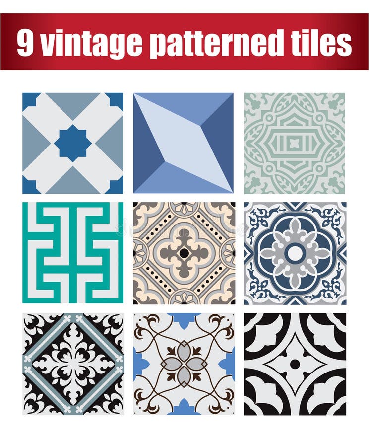 9 Collection Patterned Vintage Tiles Stock Vector - Illustration of ...