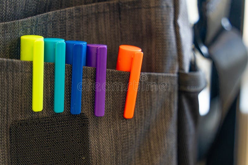 Collection of Pen Markers in a School Bag Stock Image - Image of design ...
