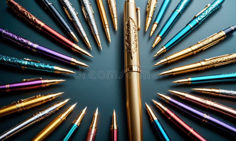 Collection of Pens Placed on a Flat Surface, Ready for Use Stock Image ...