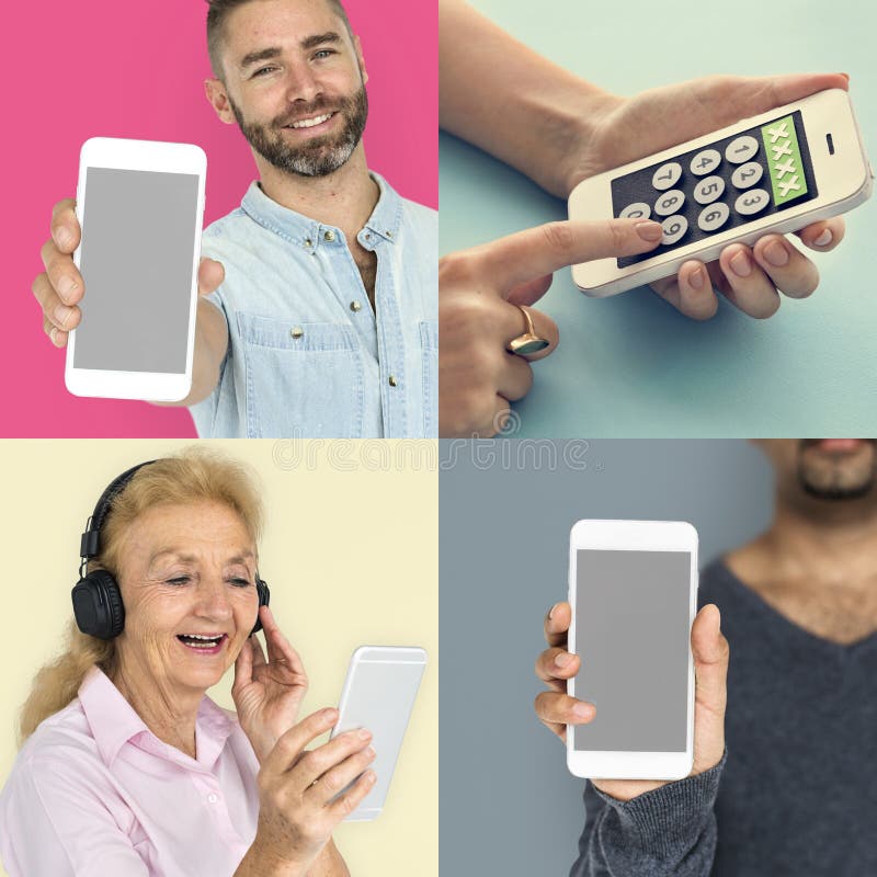 Collection of People Using Smart Phone Stock Image - Image of studio ...