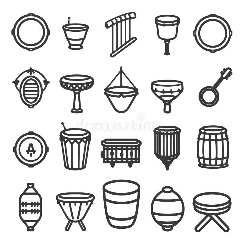 Collection of Percussion Instruments: Line Art Icons Stock Vector ...
