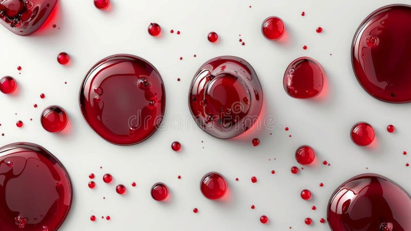 A Collection of Perfectly Round Blood Drops, Isolated Against a White ...