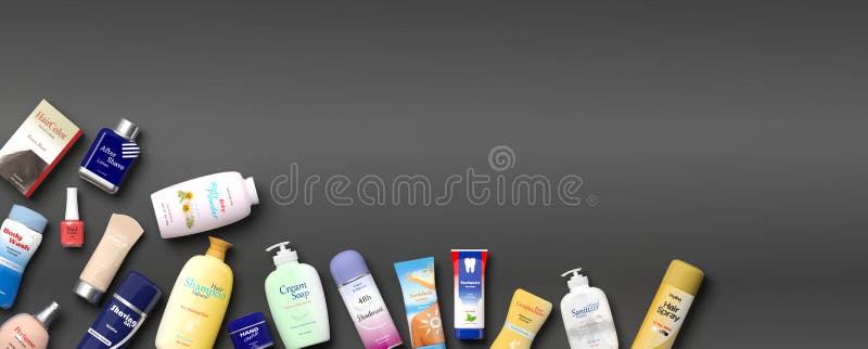 Collection of Personal Care Productss - Grey Background. 3d ...