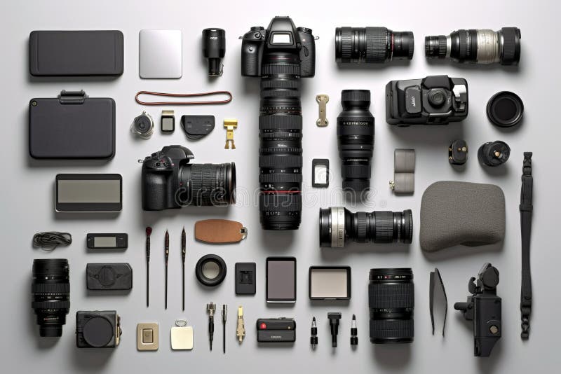 Collection of Photography Tools on a White Background Collection Stock ...