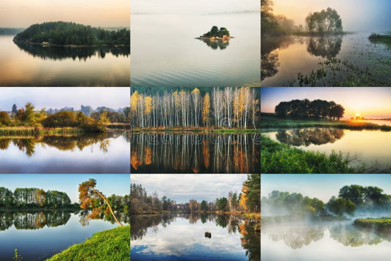 Collection of Photos of Rivers with a Reflection of the Coast. Set ...