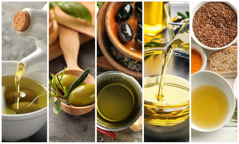 Collection of Photos with Tasty Olive Oil Stock Photo - Image of fresh ...