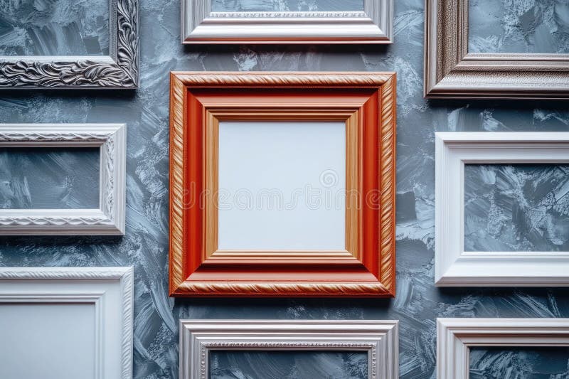A Collection of Picture Frames on a Wall Stock Image - Image of artwork ...