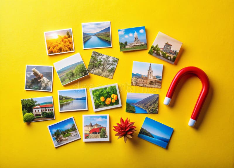 A Collection of Pictures and a Magnet on an Electric Blue Backdrop ...