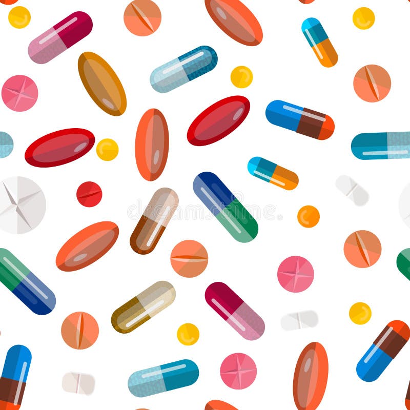Collection of Pills and Capsules. Seamless Colorful Medication Stock ...