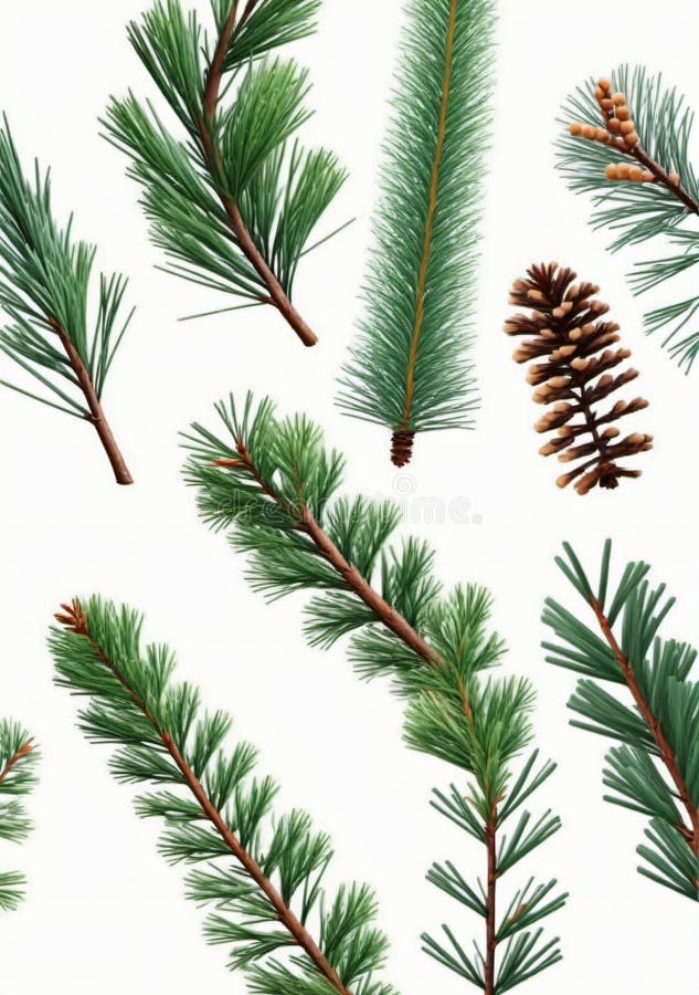Collection of Pine Branches Isolated on a White Background. Generative ...