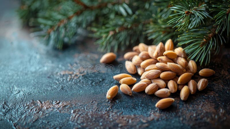 Collection Pine Nuts Rests Textured Surface Surrounded Lush Pine ...