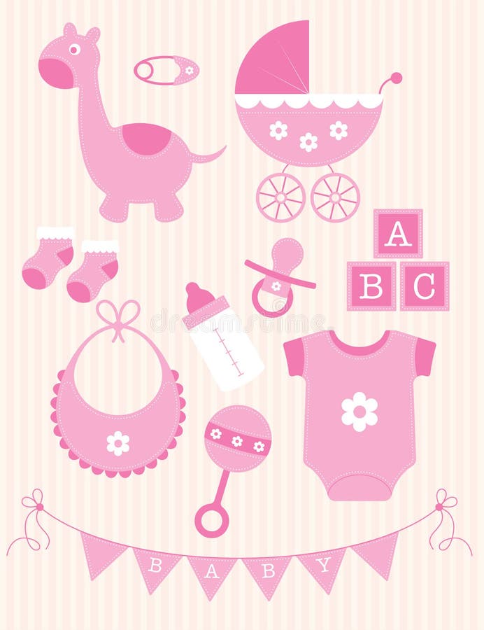 Collection of Pink Baby Girl Objects Stock Vector - Illustration of ...