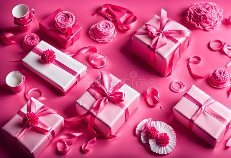 Collection of Pink Birthday Party Objects in a Gift Box Stock ...