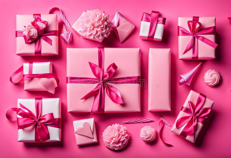 Collection of Pink Birthday Party Objects in a Gift Box Stock ...