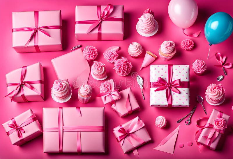 Collection of Birthday Party Objects with Gift Box. Valentines Day Gift ...