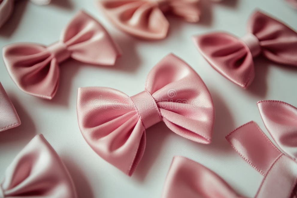 A Collection of Pink Bows Arranged Neatly on a Table Surface Stock ...
