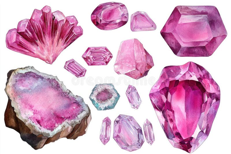 A Collection of Pink Crystals on a White Background Stock Image - Image ...