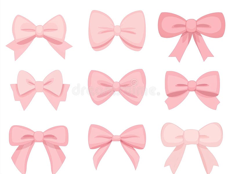 Set of Pink Decorative Generative Ai Bows with Detailed Textures and ...