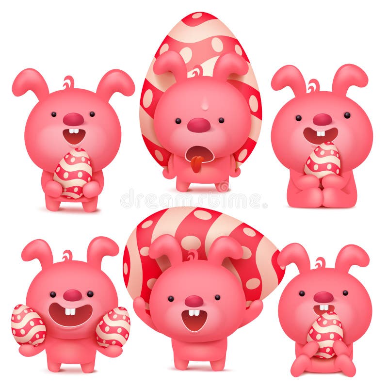 Pink Easter Bunny Character with Cracked Egg Stock Illustration ...