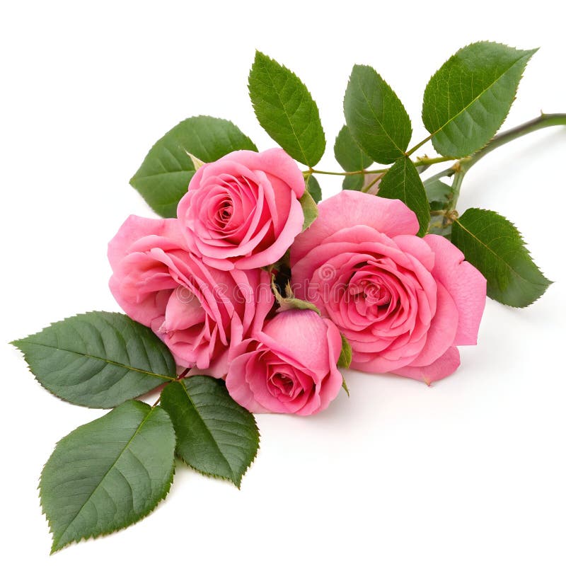 Collection of Pink Roses and Green Leaves Stock Illustration ...