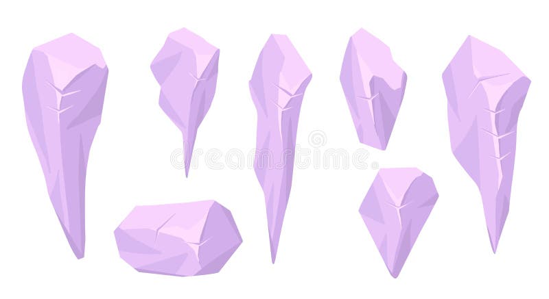 Collection of Pink Violet Crystals. Vector 2d Illustration of Stones ...