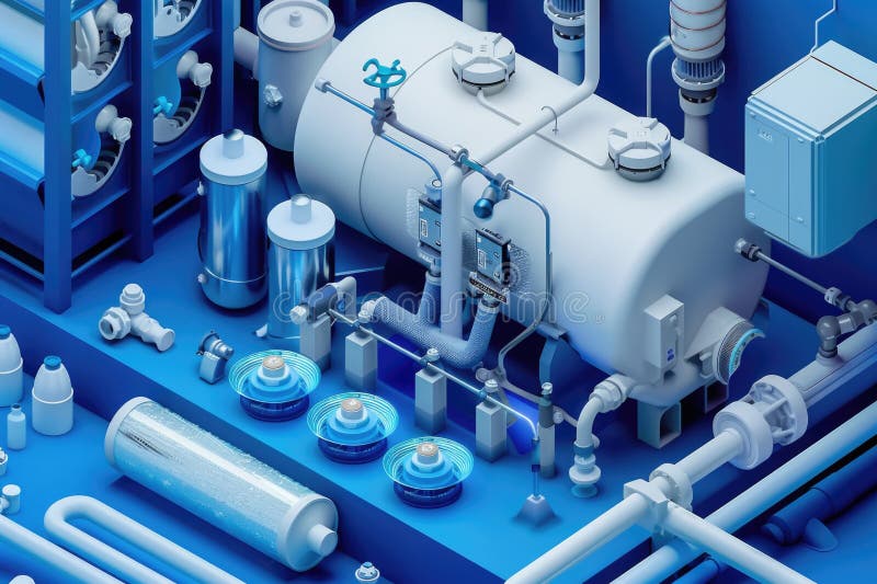 A Collection of Pipes and Valves on a Bright Blue Surface, Ideal for ...