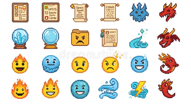 Pixel Art Fantasy Icons stock illustration. Illustration of creature ...