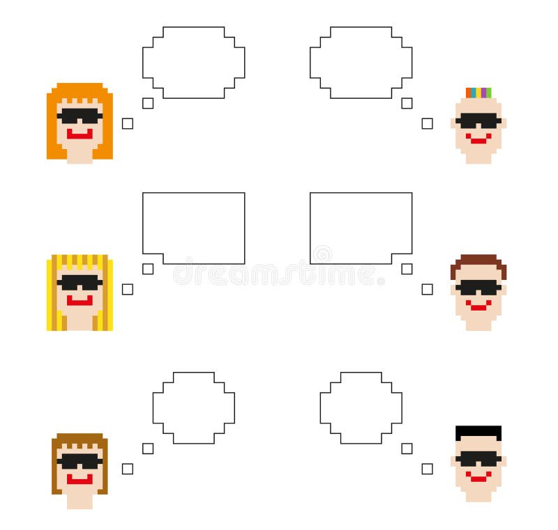Collection of Pixelated Characters with Speech Bubbles Stock Vector ...