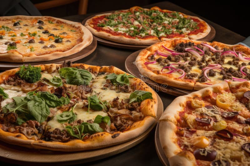 Collection of Pizzas, Each Topped with Different Cheeses, Meats, and ...