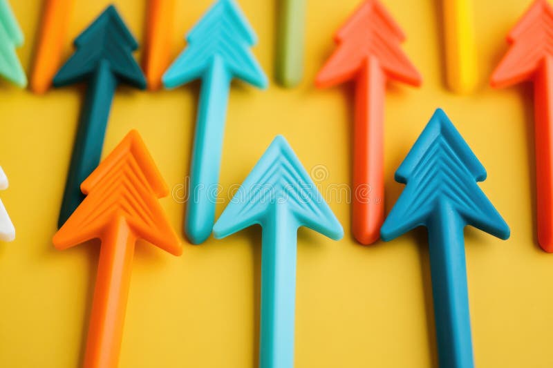 A Collection of Plastic Arrows Arranged on a Bright Yellow Surface ...