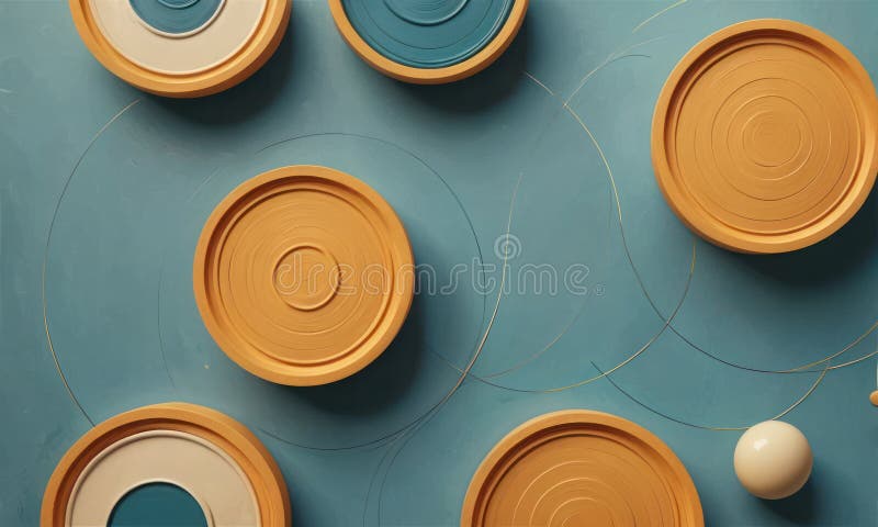A Collection of Plates and a Ball are Arranged on a Blue Surface. Stock ...