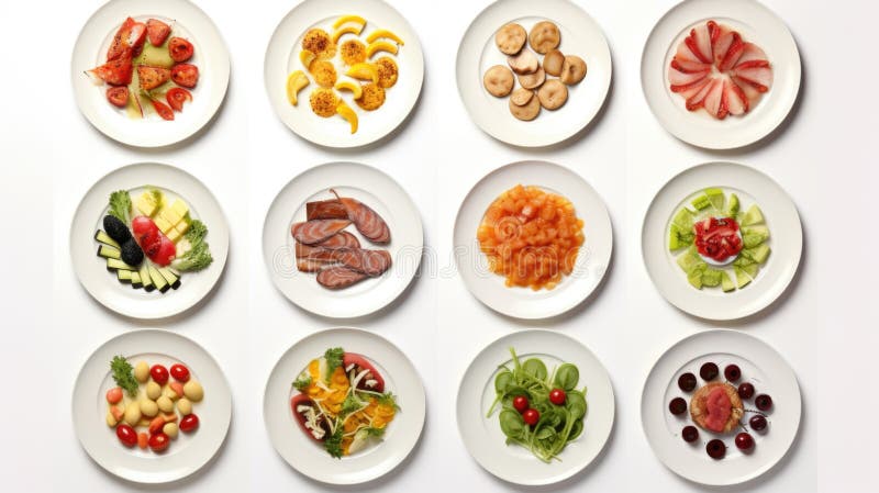 A Collection of Plates with Different Types of Food. Suitable for Food ...