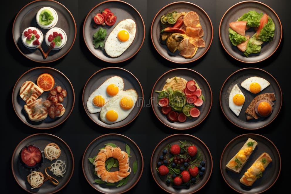 A Collection of Plates with Different Types of Food. Suitable for Food ...