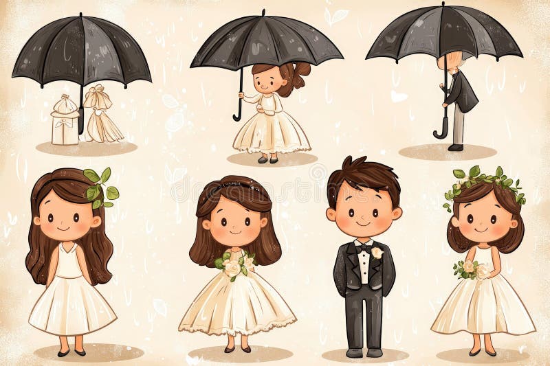A Collection of Playful Cliparts Featuring Kids Dressed As a Bride and ...