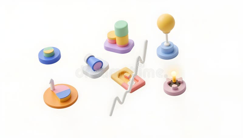 Colorful 3D-rendered Objects and Shapes Float Against a White ...