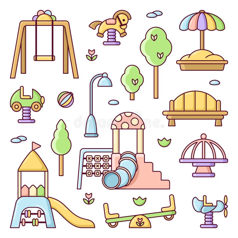Collection of Playground Equipment Elements Stock Vector - Illustration ...