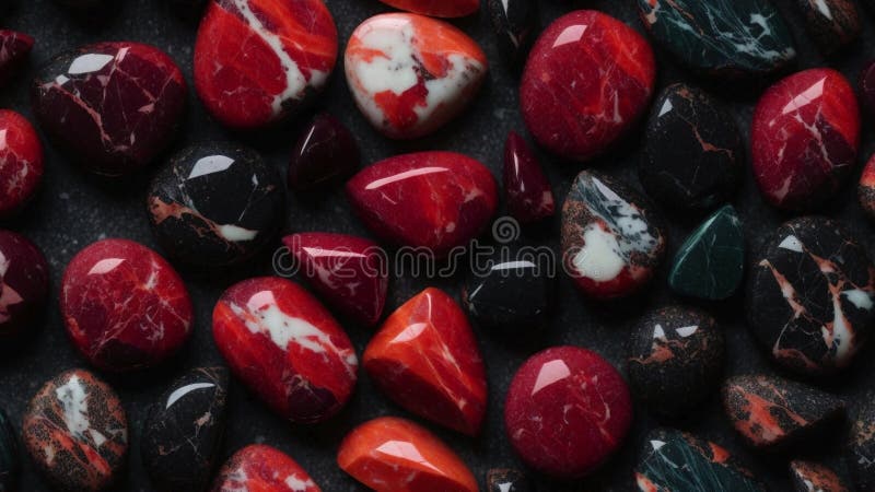 Polished Red and Black Gemstones with Swirling Patterns Stock Video ...