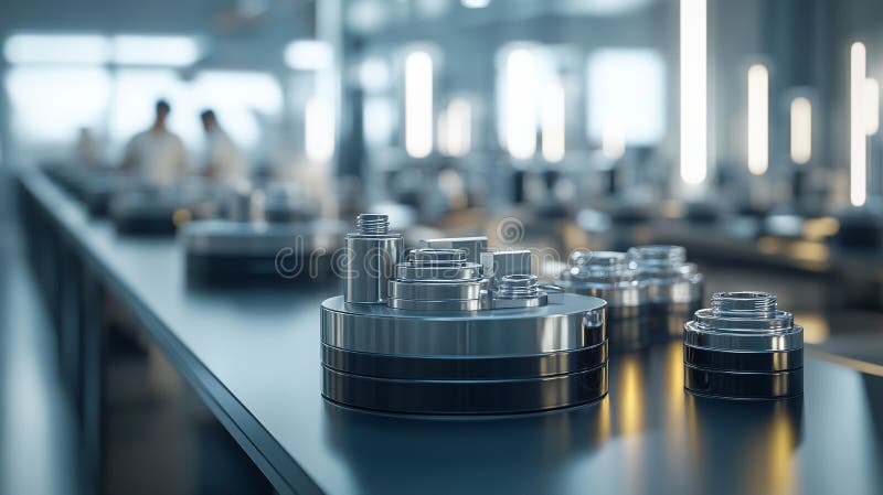 Metallic Components Arranged on a Workbench in a Modern Manufacturing ...