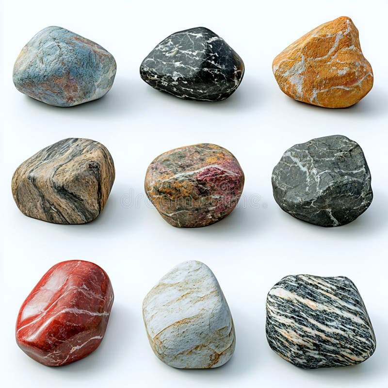 Collection of Colorful Polished Stones Mineral Specimens Isolated on ...