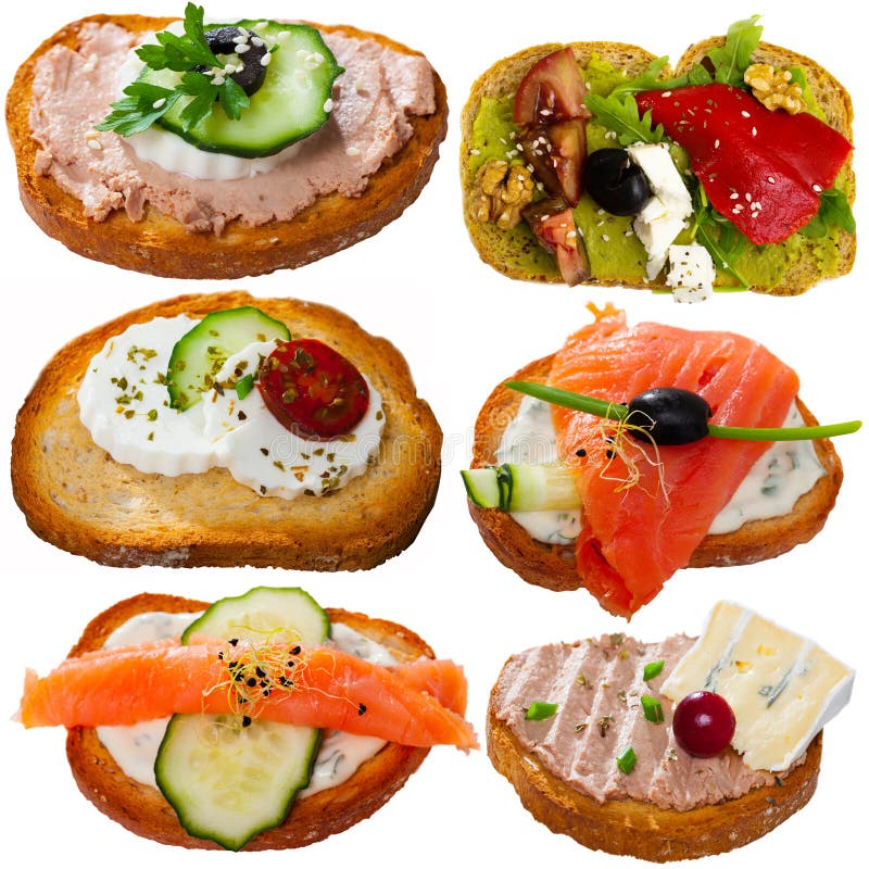 Collection of Toasts and Sandwiches Isolated on White Stock Photo ...
