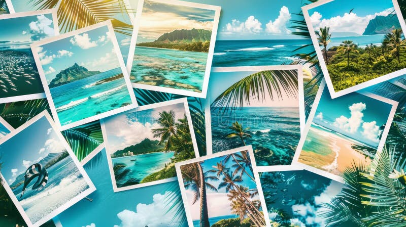 A Collection of Postcards Featuring Various Beach Scenes and Tropical ...