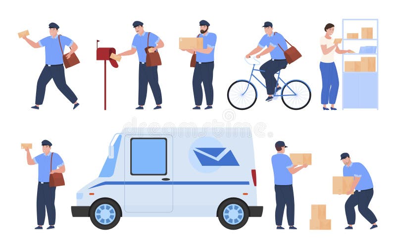 Collection Postman Delivery Parcel Vector Illustration Postal Workers ...