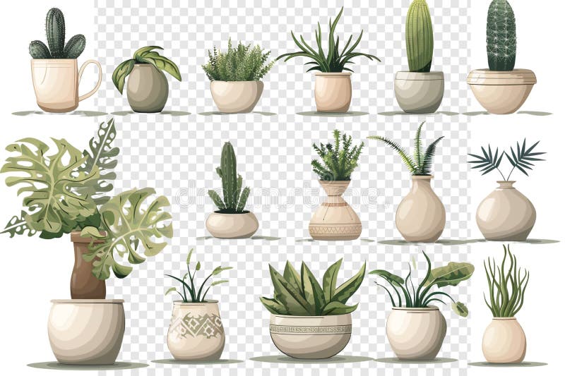 Collection of Potted Plants Different Types Styles and Sizes Stock ...