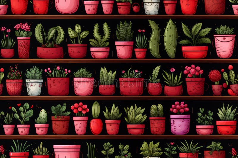 A Collection of Potted Plants on a Shelf Stock Photo - Image of grass ...