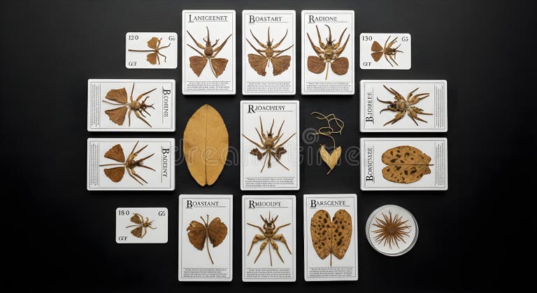 Collection of Pressed Spiders and Botanical Specimens on Black ...
