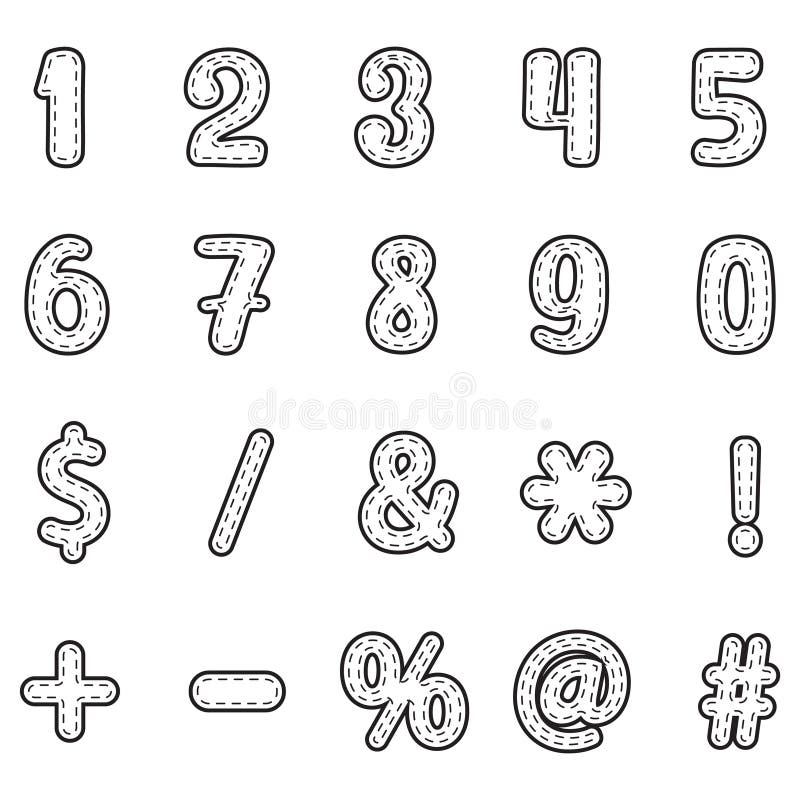 Collection of Printable Numbers and Symbols Pack Set Sketch for ...