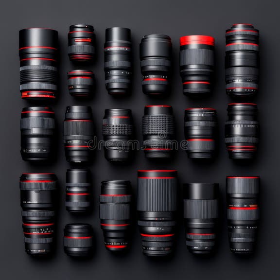 Collection of Professional Camera Lenses Arranged in Artistic Display ...